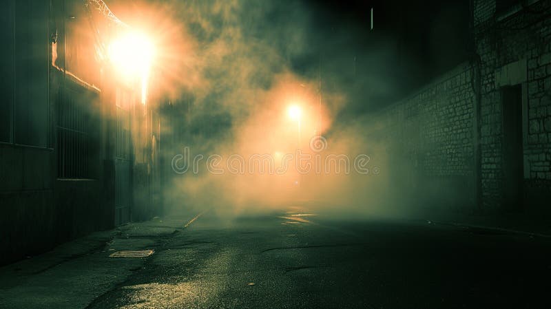 Abstract Light in a Dark Empty Street with Smoke, Smog. Generative Ai ...