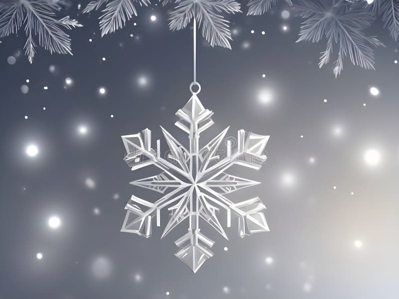 Abstract Light Glow Hanging Wireframe Silver Snowflake in Low Poly ...