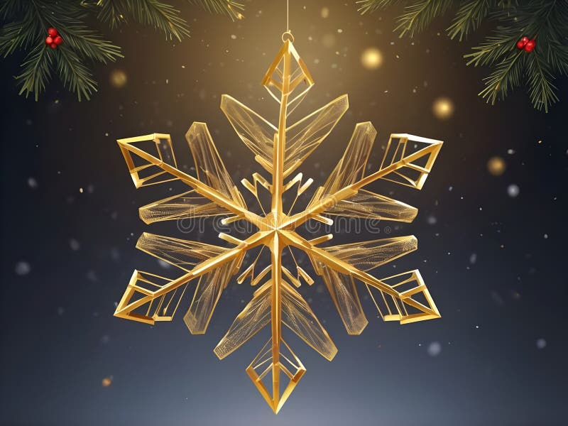 Abstract Light Glow Wireframe Hanging Gold Snowflake in Low Poly Style ...