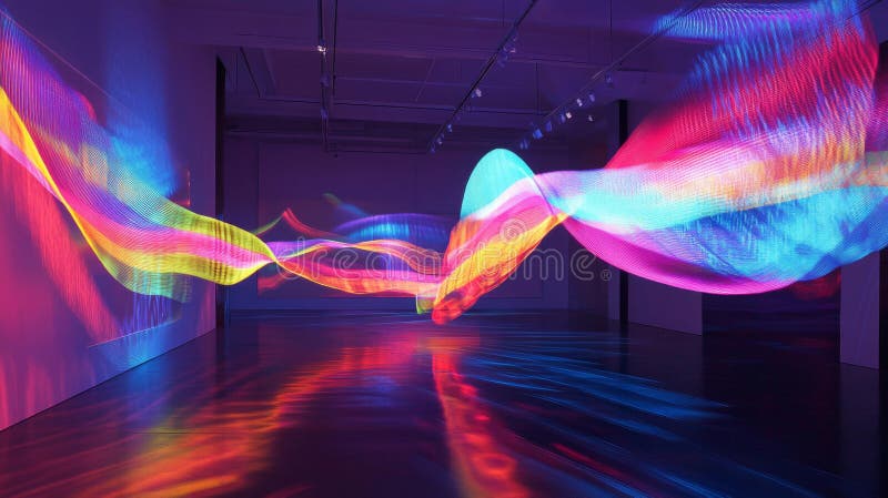 Abstract Light Installation in a Modern Gallery Stock Illustration ...