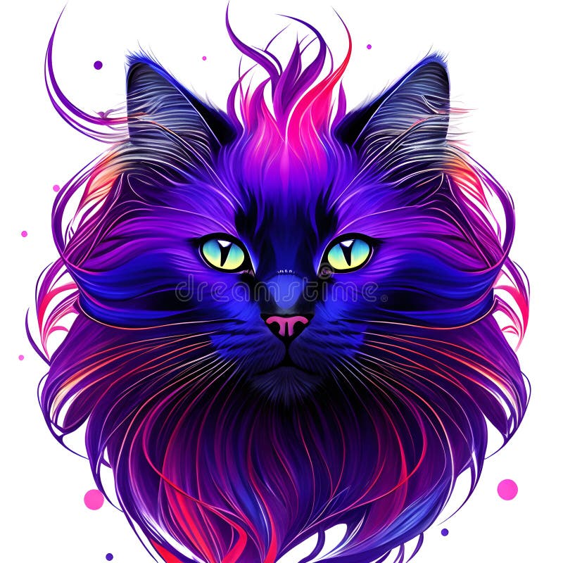Light Neon Style Art Portrait of a Cat, Generative AI Stock ...