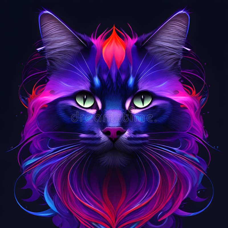 Light Neon Style Art Portrait of a Cat, Generative AI Stock ...