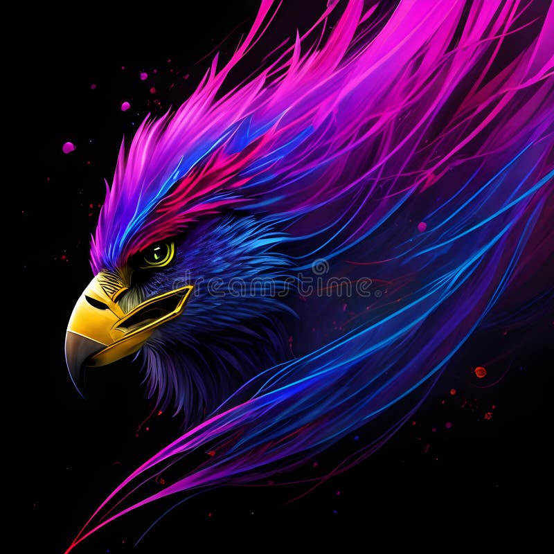 Light Neon Style Art Portrait of a Hawk, Generative AI Stock ...