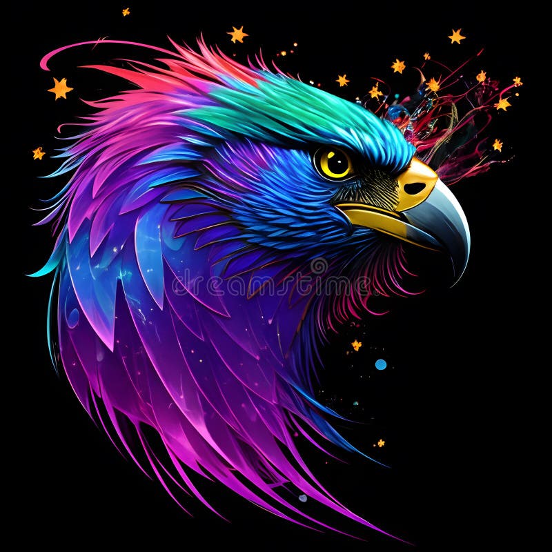 Light Neon Style Art Portrait of a Hawk, Generative AI Stock ...
