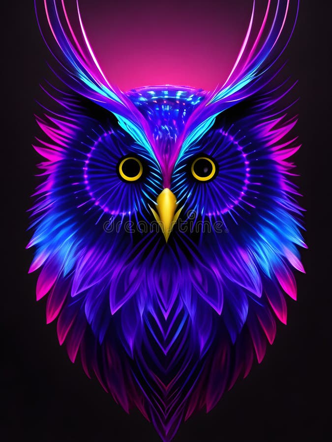 Light Neon Style Art Portrait of a Owl, Generative AI Stock ...