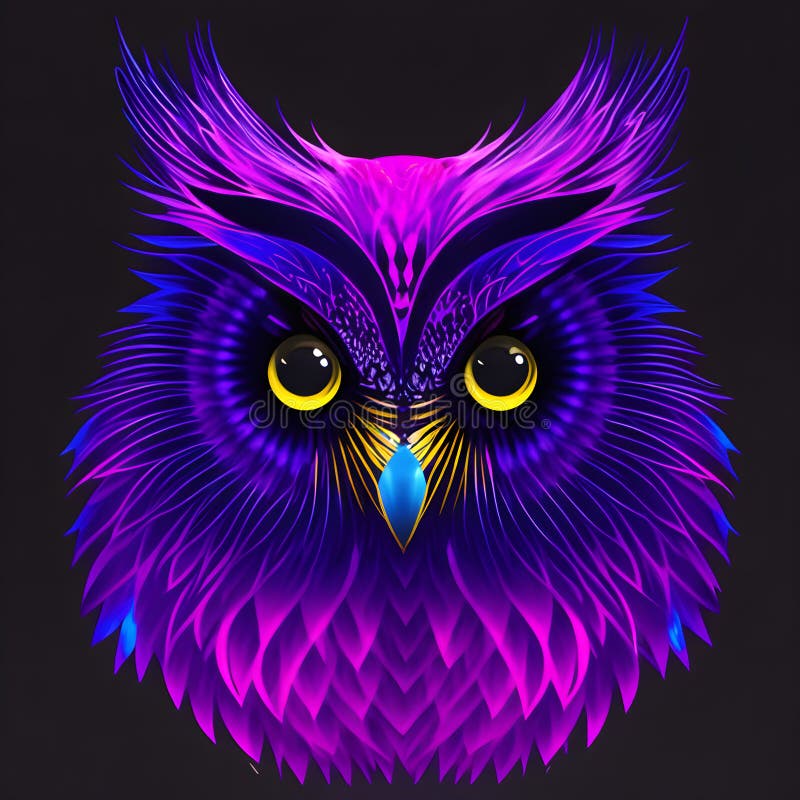 Light Neon Style Art Portrait of a Owl, Generative AI Stock ...
