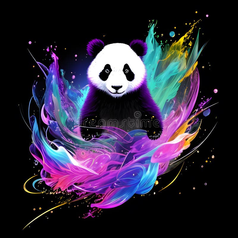 Light Neon Style Art Portrait of a Panda, Generative AI Stock ...