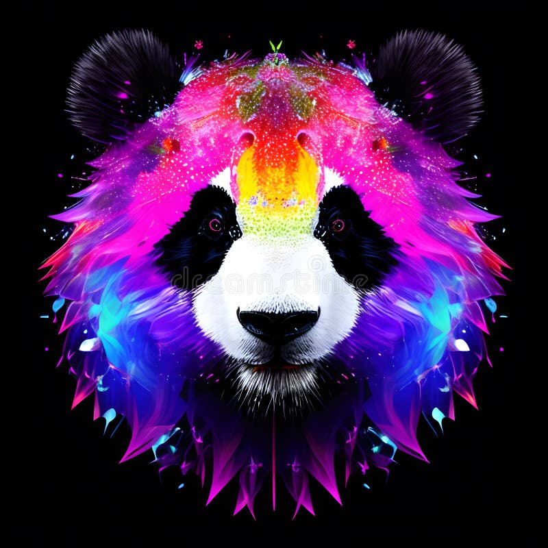 Light Neon Style Art Portrait of a Panda, Generative AI Stock ...