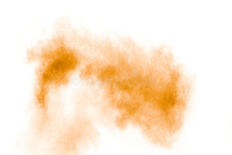 Abstract Light Orange Powder Explosion on White Background.Freeze ...