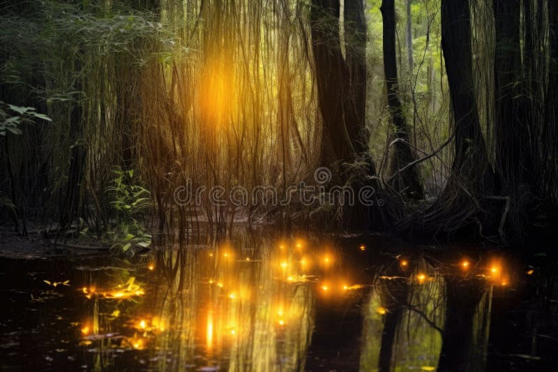 Abstract Light Painting Created by Fireflies in Swamp Stock Photo ...
