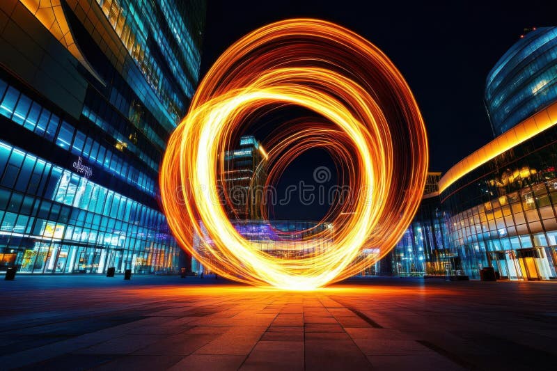 Abstract Light Painting Forms in Urban, with Neon Effects City Theme ...