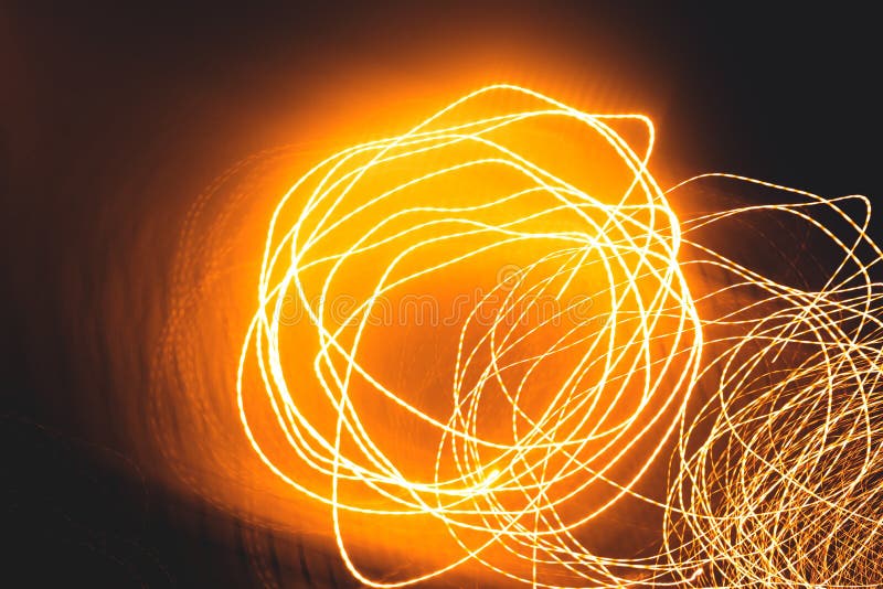 Abstract Light Painting. Orange Lights at Night Stock Photo - Image of ...