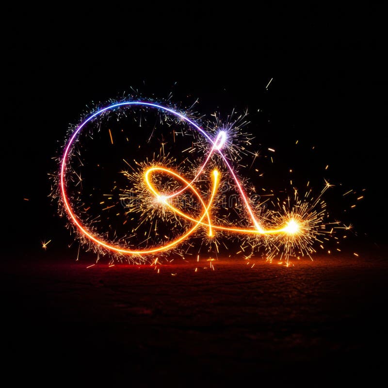 Abstract Light Painting with Sparklers at Night Stock Illustration ...