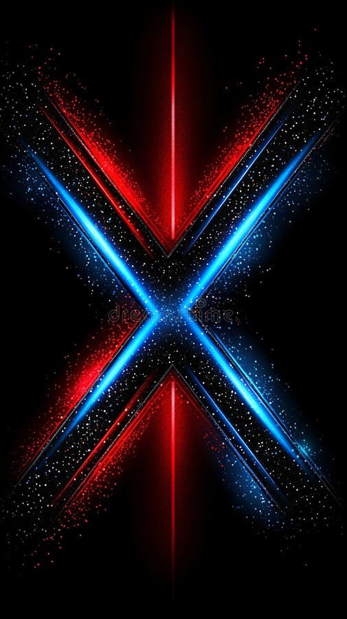 Abstract Light Pattern on Black Background with Glowing Red and Blue X ...