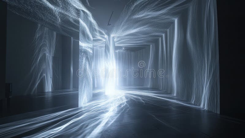 Abstract Light Patterns in Futuristic Space Installation Stock Image ...