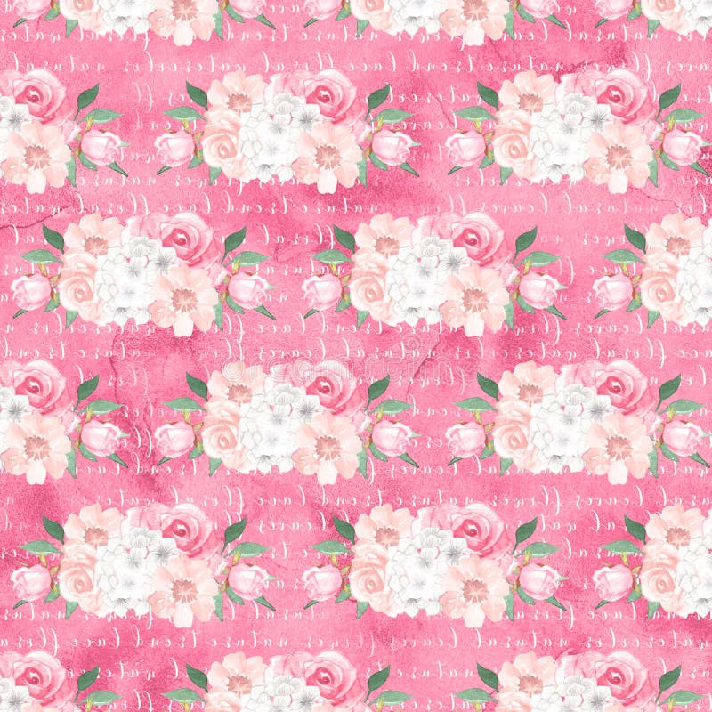 Abstract Light Pink Peach Paper with Pink Flower and Green Leaf Texture ...