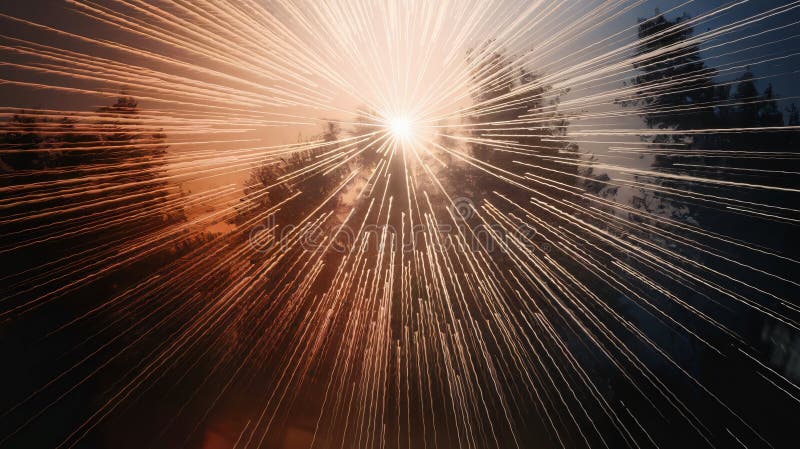 Abstract Light Rays Exploding from Forest Canopy, Good Resolution Stock ...