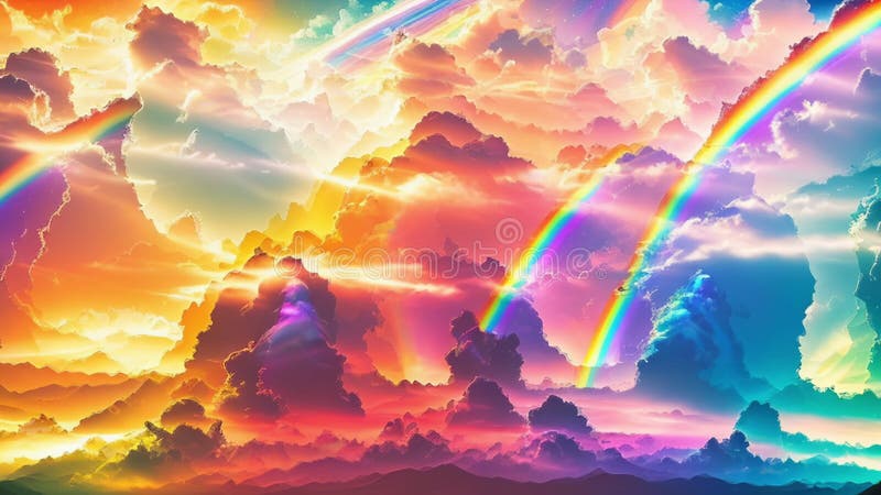 Abstract Light Rays and Rainbow Colors with Cloudscape, Light Beams ...