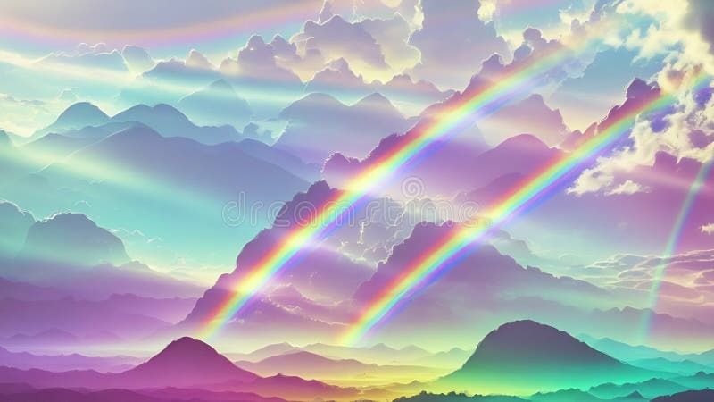 Abstract Light Rays and Rainbow Colors with Landscape, Light Beams with ...