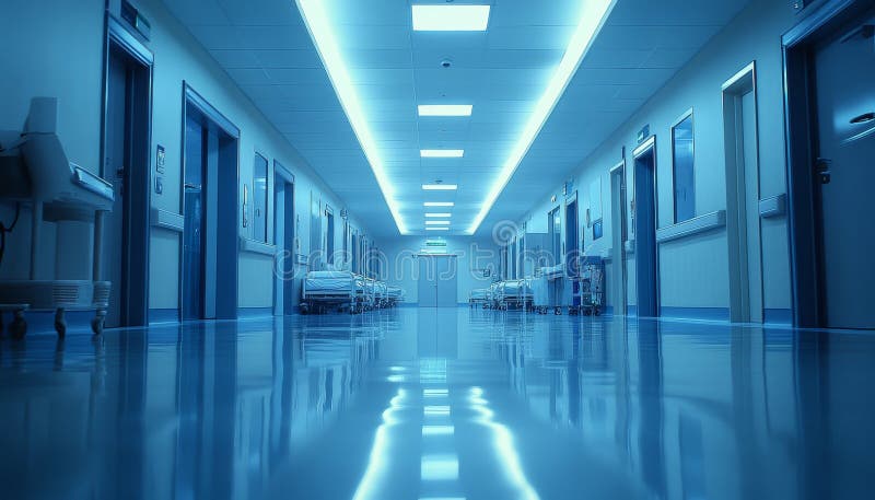 Abstract Light and Reflections, Empty Contemporary Hospital Hall ...