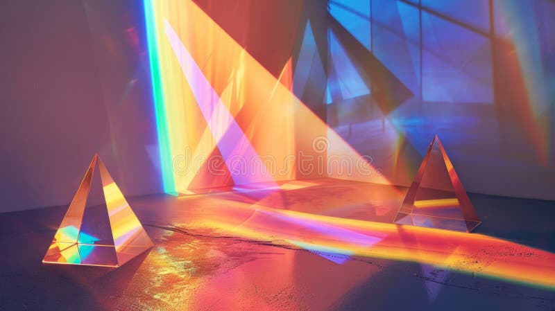 Abstract Light Refraction through Prisms in an Art Installation Stock ...