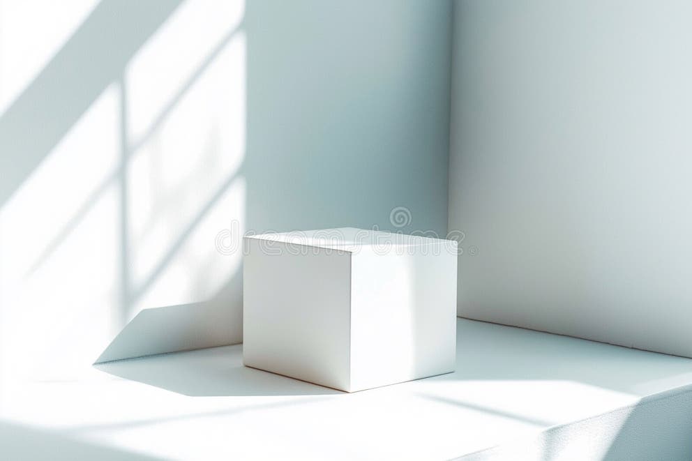 Abstract Light and Shadow Interplay on a Minimalist White Cube in a Studio Setting Stock Image ...