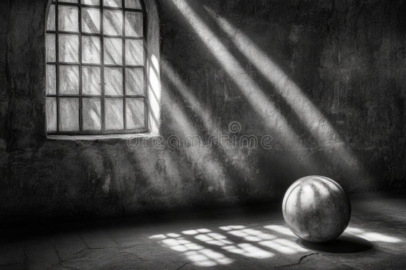 Abstract Light and Shadow in Minimalist Room with Window and Sphere ...