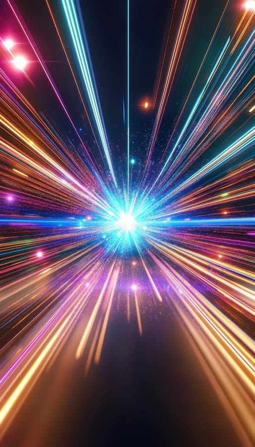 Abstract Light Speed, Colorful Explosion of Light Rays with Bright ...