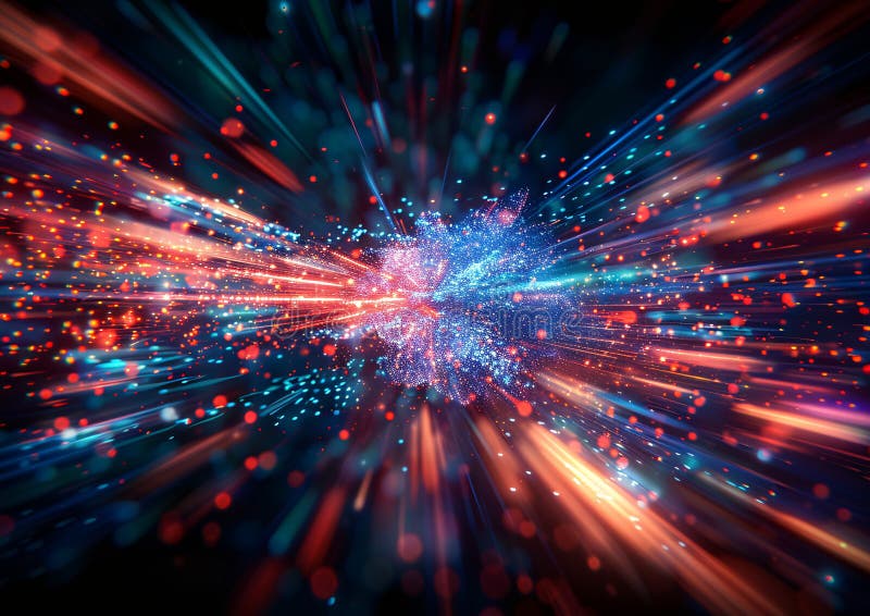 Abstract Light Speed Effect with Colorful Particle Explosion in Dark ...