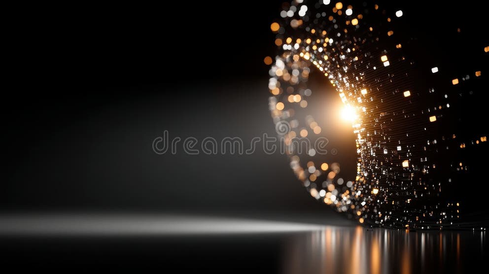 Abstract Light Sphere with Sparkling Particles Emerging from Dark ...