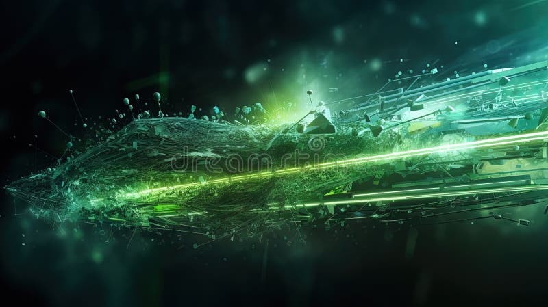 Abstract Light Streaks in a Dynamic Digital Space with Glowing Green ...