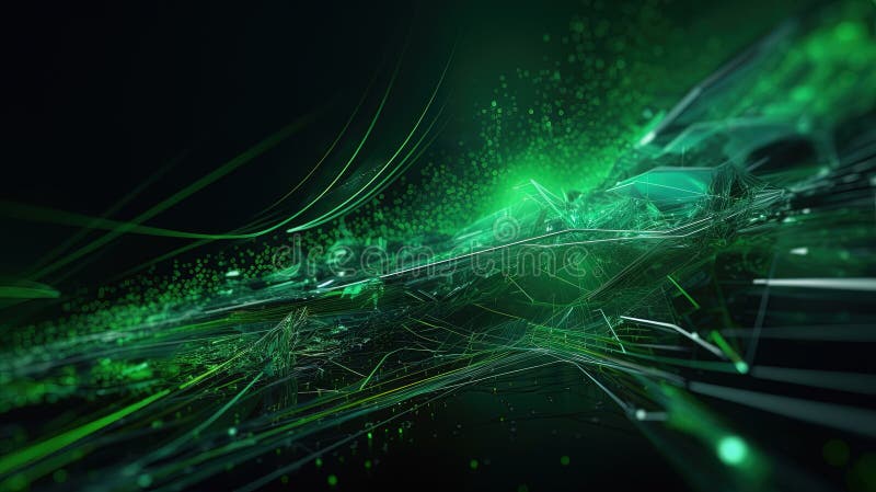 Abstract Light Streaks in a Dynamic Digital Space with Glowing Green ...