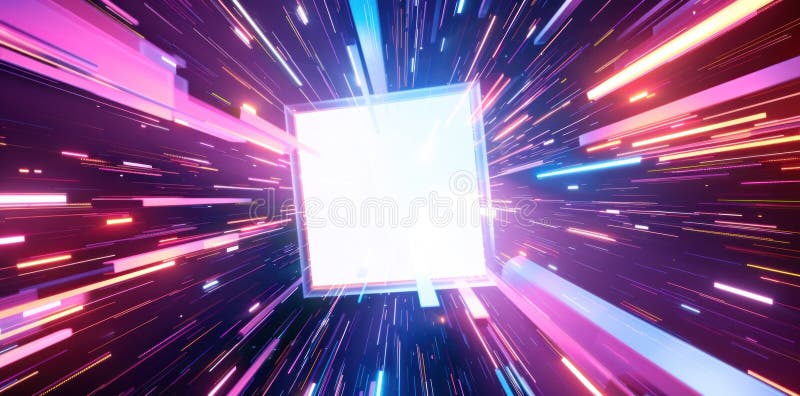 Abstract Light Streaks Radiate from a Central Glowing Square, Creating ...
