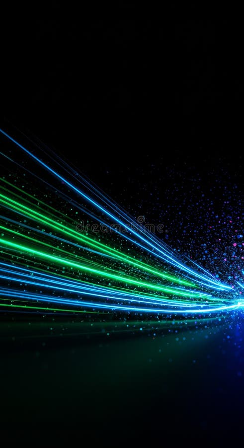 Abstract Light Trails: Blue and Green Streaks on Black Background Stock ...