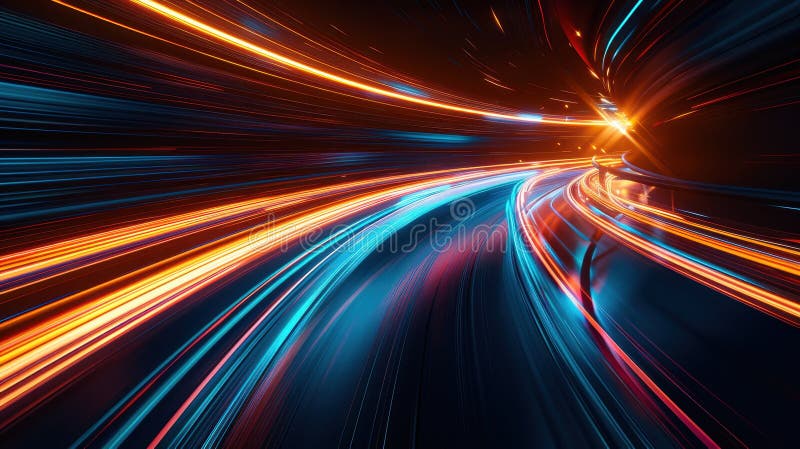 Abstract Light Trails Create Vibrant Patterns on a Dark Road at Night ...