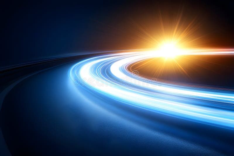 Abstract Light Trails Curve Towards a Bright Sun Stock Illustration ...