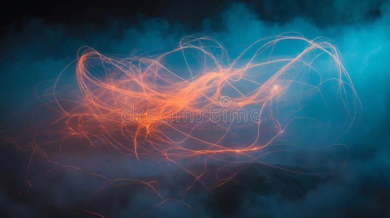 Abstract Light Trails Dance Across a Gradient Blue Background, Creating ...