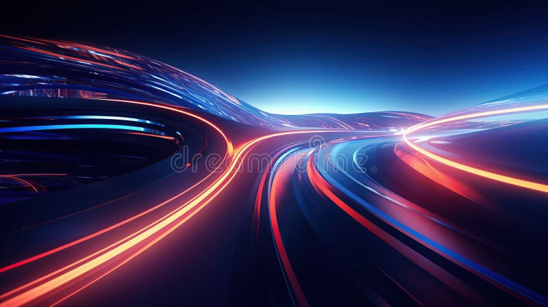 Abstract Light Trails on a Dark Blue Background. 3d Rendering ...