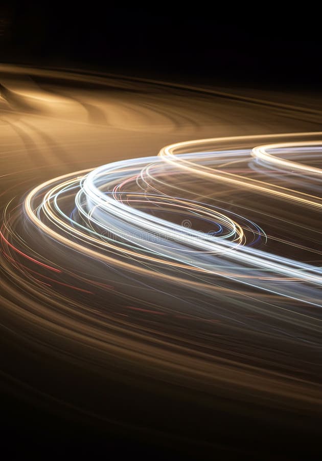 Abstract Light Trails at Night Golden and White Curves Stock ...