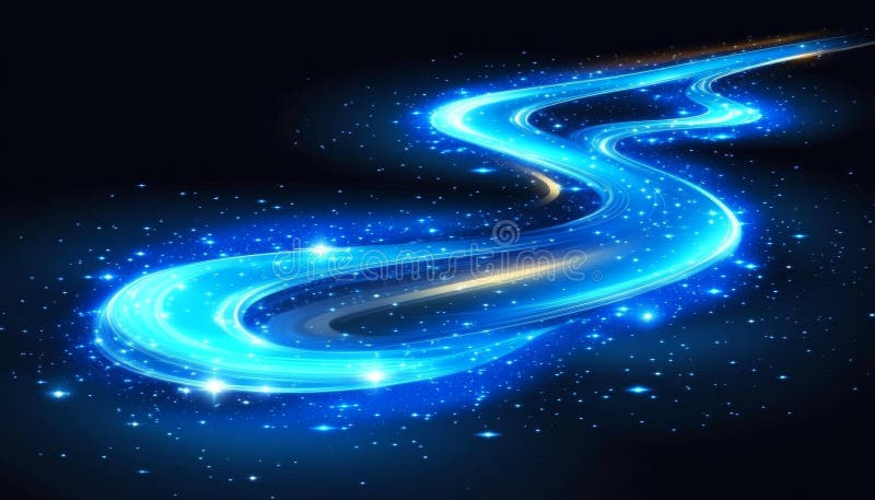 Abstract Light Trails, Wavy Blue Light Streaks on Black Background ...