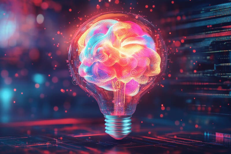 An Abstract Lightbulb Made of Swirling Neon Colors, Floating Above a ...