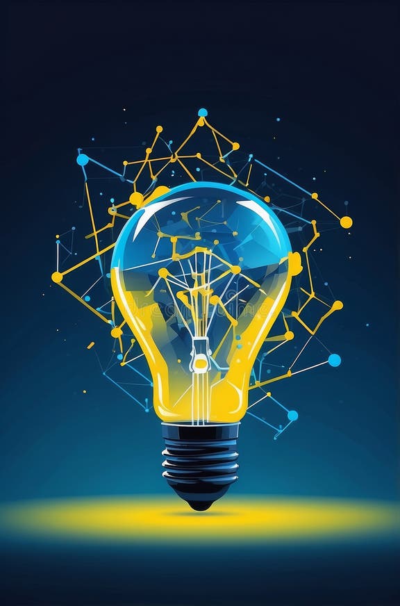 Abstract Lightbulb Vector with Interconnected Nodes and Glowing Lines ...