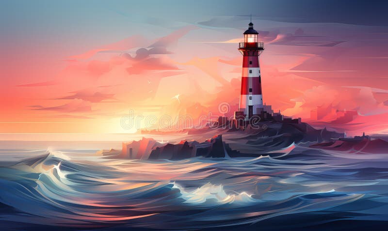 Abstract Lighthouse in a Colorful Sea of Colors. Stock Illustration ...