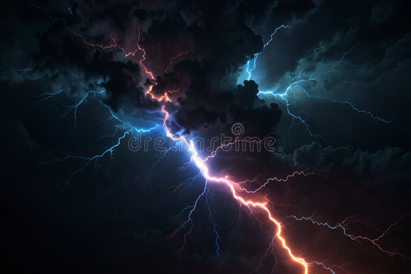 Abstract Lightning Background a Red and Blue Clash of Lightning on a ...