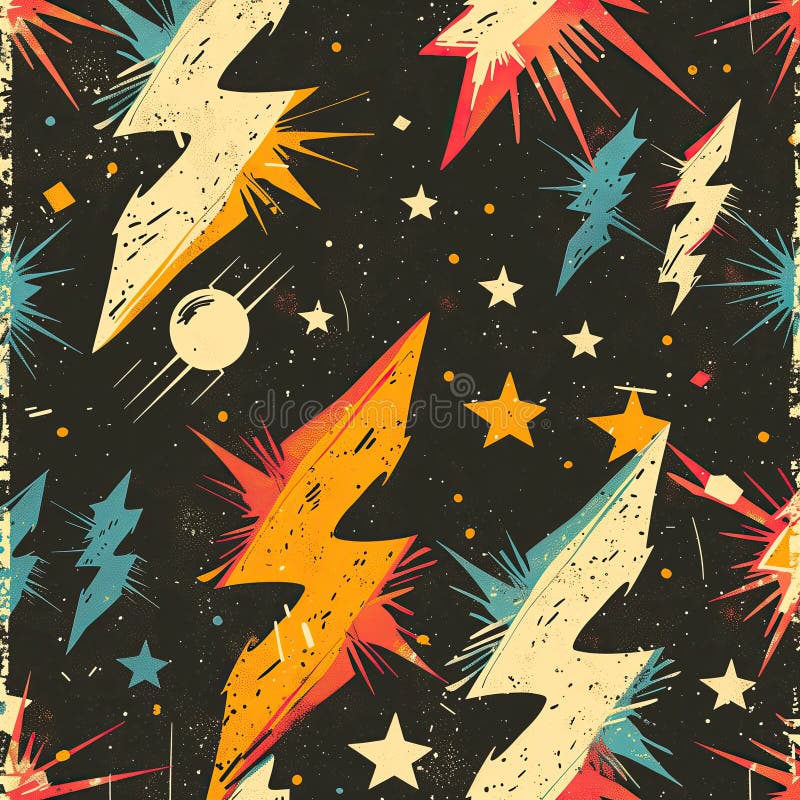 Abstract Lightning Bolt Pattern Background Thunderstorm Weather Retro ...