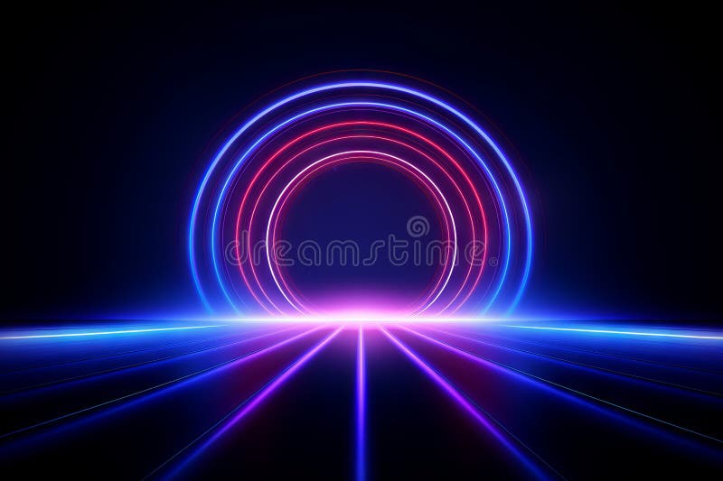 Abstract Lights Circle Background. Neon Lights, Laser Rays, Glowing ...