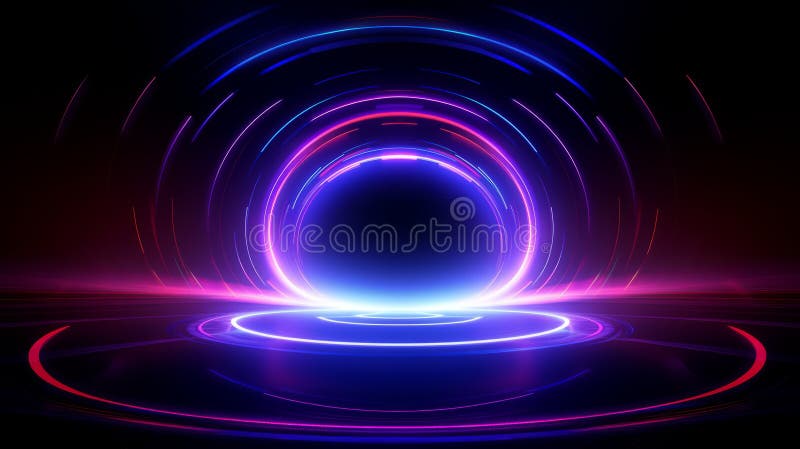 Abstract Lights Circle Background. Neon Lights, Laser Rays, Glowing ...