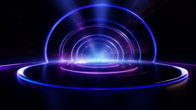 Abstract Lights Circle Background. Neon Lights, Laser Rays, Glowing ...