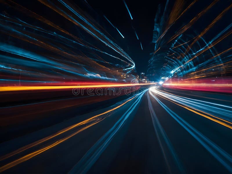 Abstract Lights Motion, Light and Stripes Moving Fast Over Dark ...