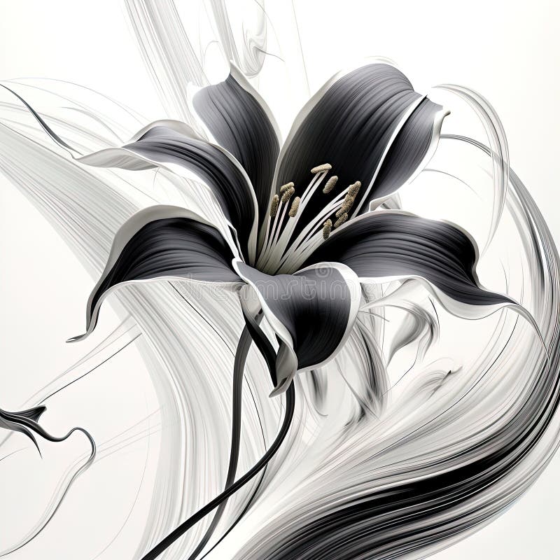 Abstract Lily, Black and White Illustration. Generative AI Stock ...